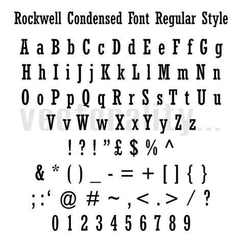 Rockwell Condensed Font Regular Style Alphabet Letters Vector Etsy