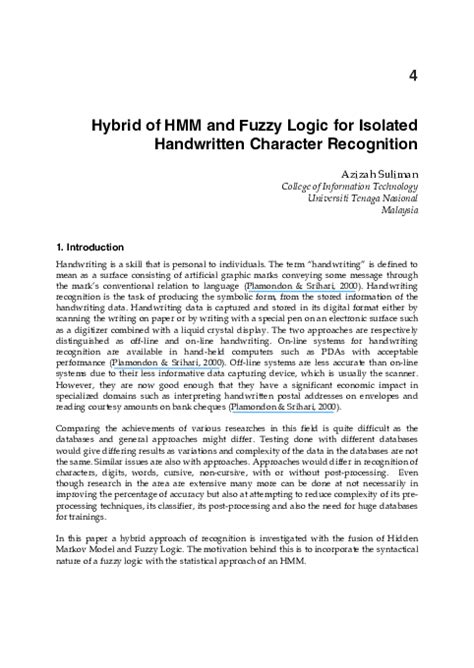 Pdf Hybrid Of Hmm And Fuzzy Logic For Isolated Handwritten Character