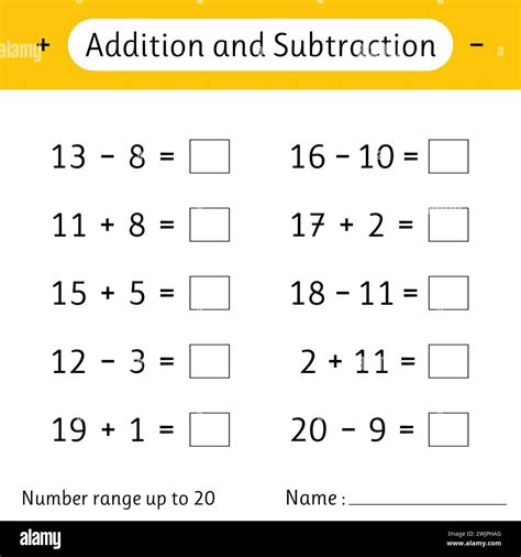 Addition And Subtraction Number Range Up To 20 Math Worksheet For