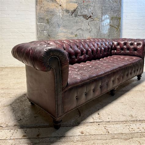 Circa 1900 Original Un Restored Leather Chesterfield Sofa