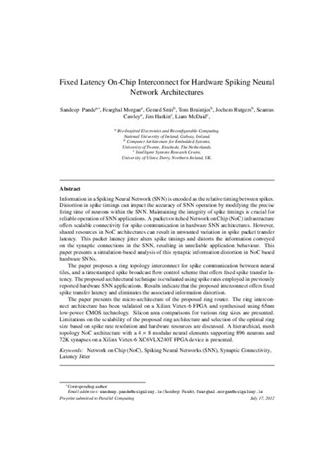 Pdf Fixed Latency On Chip Interconnect For Hardware Spiking Neural Network Architectures