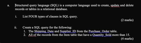 SOLVED Structured Query Language SQL Is A Computer Language Used To Create Update And