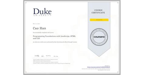 Han C On Linkedin Completion Certificate For Programming Foundations With Javascript Html