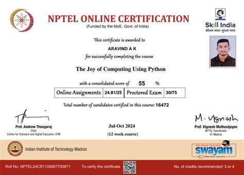 Aravind Ak On Linkedin Nptel Pythonprogramming Iitmadras Skilldevelopment Thejoyofcomputing