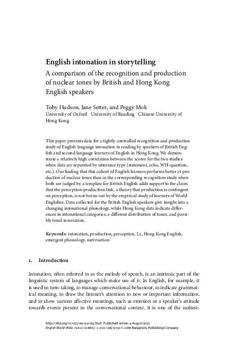 Pdf English Intonation In Storytelling A Comparison Of The Recognition And Production Of