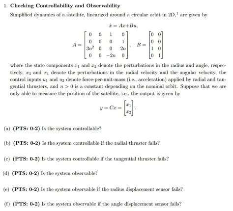 Solved 1 Checking Controllability And Observability