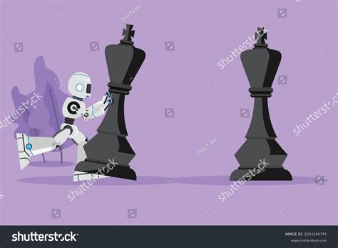 cartoon flat style drawing robot pushes stock vector royalty free