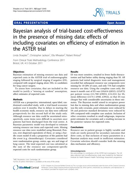 Pdf Bayesian Analysis Of Trial Based Cost Effectiveness In The