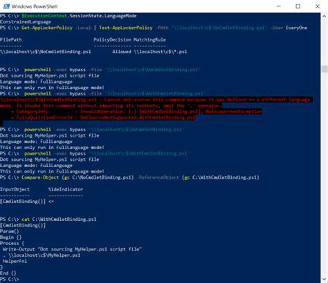 More On Powershell Constrained Language Mode And The Dot Source
