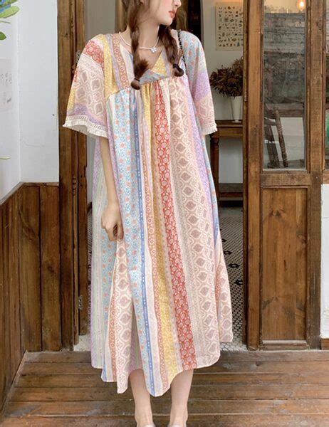 보헤미안 소매 테슬 브이 롱 원피스 에이블리