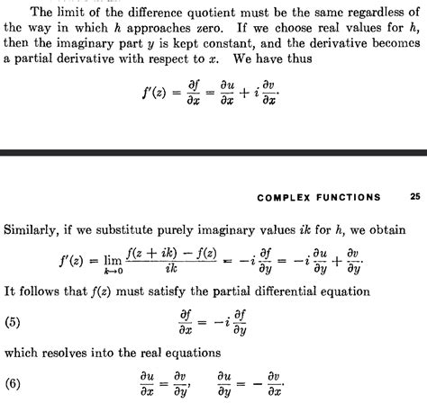 complex analysis proof of cauchy riemann equations mathematics