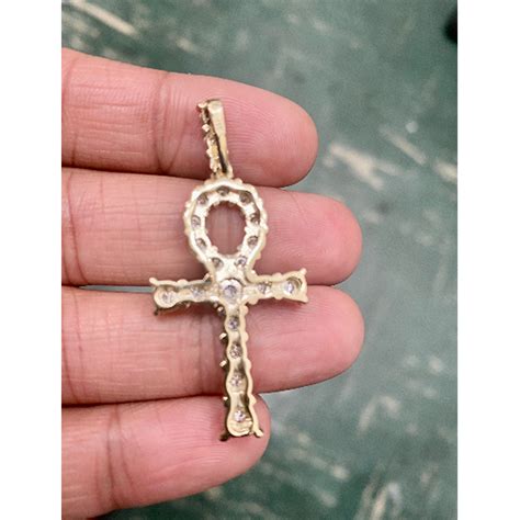 10k Yellow Gold 043ct Egyptian Diamond Ankh Cross 190 Pendant Mens
