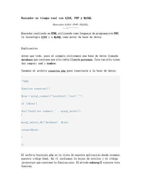 Buscador En Tiempo Real Con Ajax Pdf Php Script Java