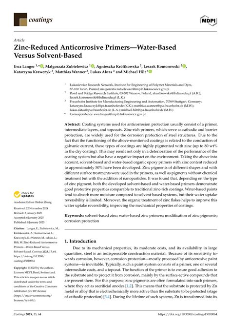 Pdf Zinc Reduced Anticorrosive Primers—water Based Versus Solvent Based