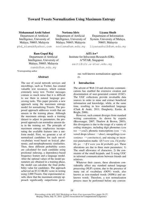 Pdf Toward Tweets Normalization Using Maximum Entropy