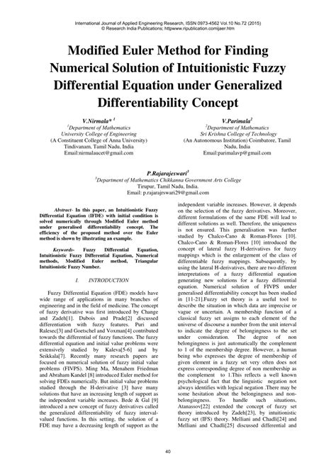 Pdf Modified Euler Method For Finding Numerical Solution Of