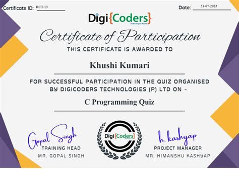 Khushi Verma On Linkedin Certification Of C Quiz
