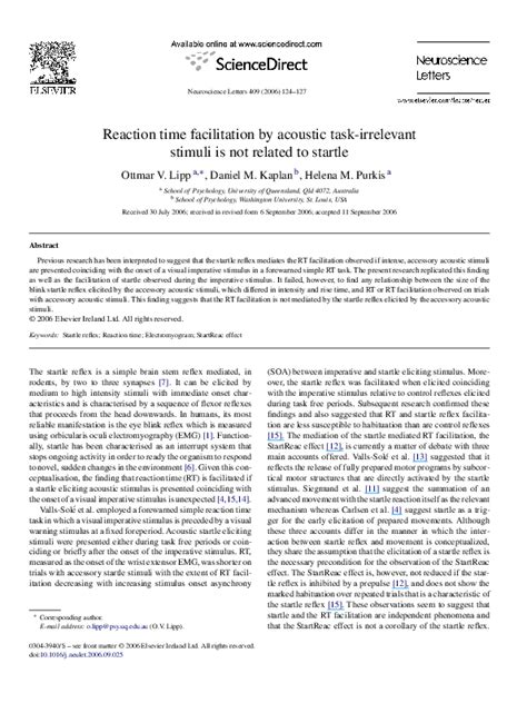 Pdf Reaction Time Facilitation By Acoustic Task Irrelevant Stimuli Is Not Related To Startle