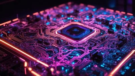 Premium AI Image Circuit Board And Processor With Glowing Neon Light