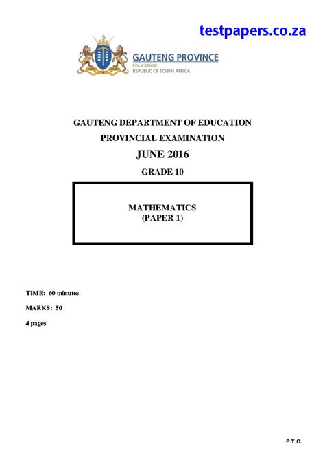 Gr10 Math P1 English June 2016 Question Papers P T Gauteng