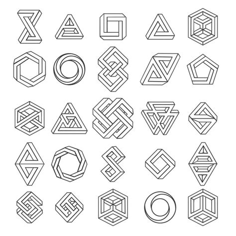 Impossible Signs Set Outline Linear Infinite Shapes Impossible Geometric Figures Stock Vector