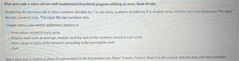plan and code a menu driven well modularized