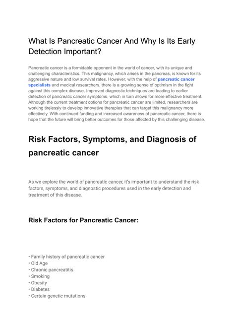 Pdf What Is Pancreatic Cancer And Why Is Its Early Detection