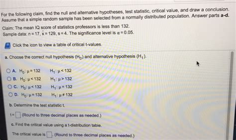 solved for the following claim find the null and