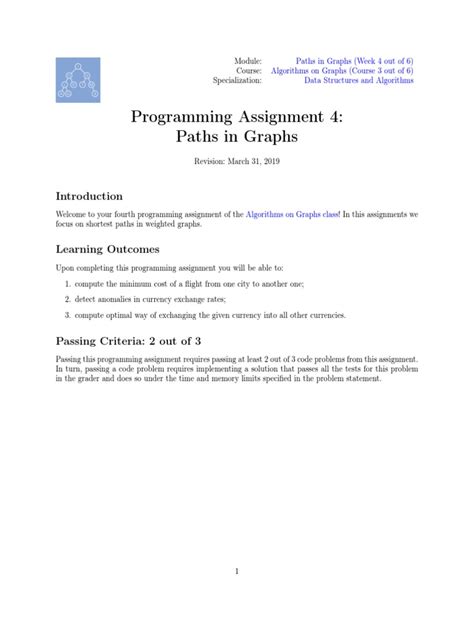 Algorithms On Graphs Programming Assignment 4 Solving Problems Involving Shortest Paths In