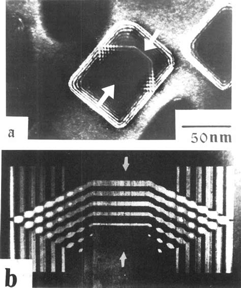 Stacking Fault In A Small Gold Particle A Experimental B Stacking Fault In A Small Gold Particle A Experimental B