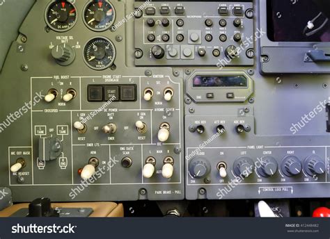 Part Aircraft Cockpit Plenty Switches Buttons 스톡 사진 412448482