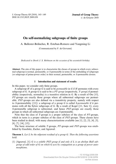 Pdf On Self Normalizing Subgroups Of Finite Groups