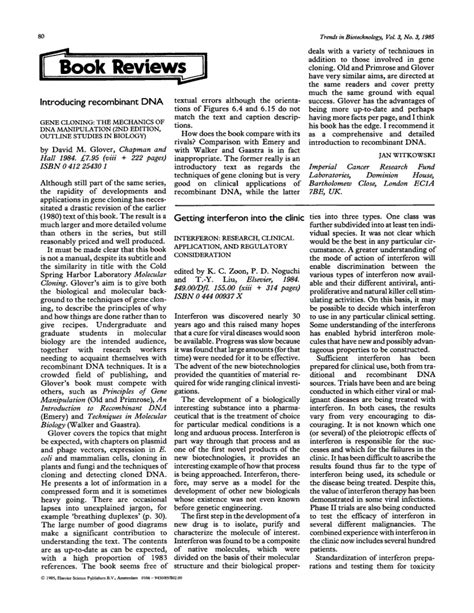 Biotechnology Book Reviews Gene Cloning Interferon