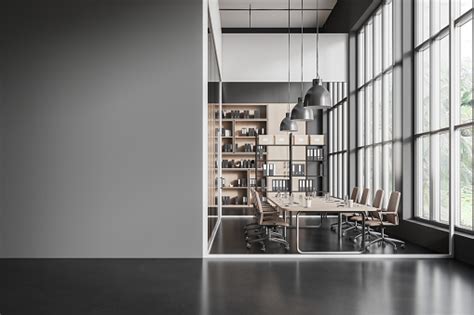 테이블과 선반 창문이 있는 회색 비즈니스 회의실 내부 모형 벽 0명에 대한 스톡 사진 및 기타 이미지 0명 3차원 형태 가구 Istock