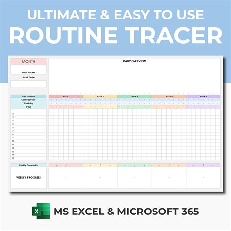 Routine Tracker Template Excel Spreadsheet Monthly Weekly Daily