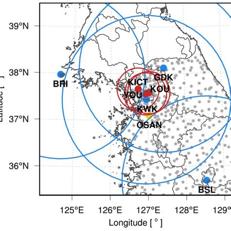 Locations Of The S Band Radars Blue Dots X Band Radars Red Dots