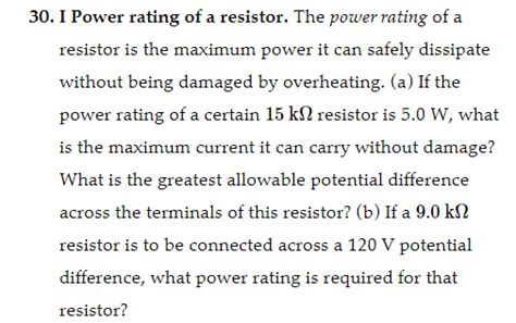Solved I Power Rating Of A Resistor The Power Rating Of Chegg Com
