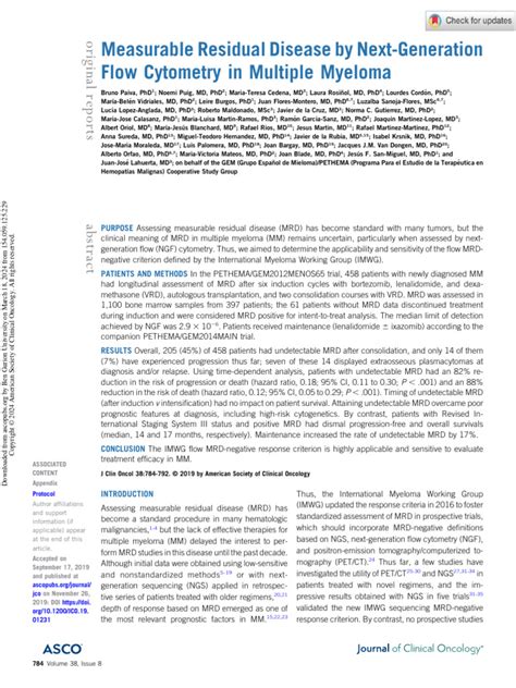 Paiva Et Al 2019 Measurable Residual Disease By Next Generation Flow Cytometry In Multiple