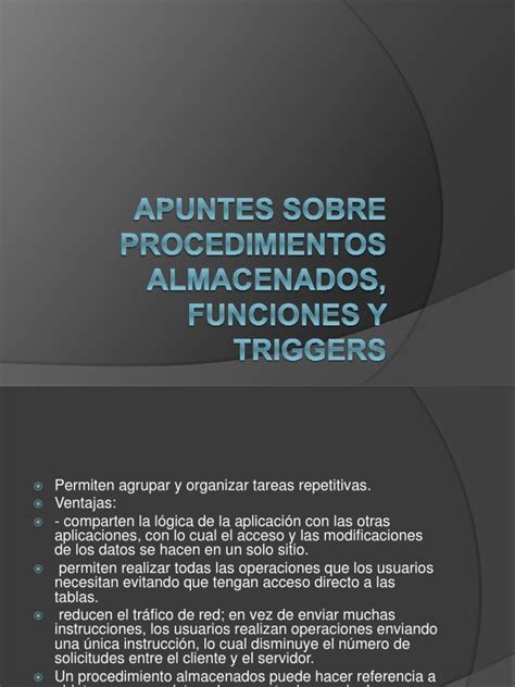 Apuntes Sobre Procedimientos Almacenados Funciones Y Triggers Pdf