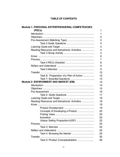 Technical Drafting Table Of Contents