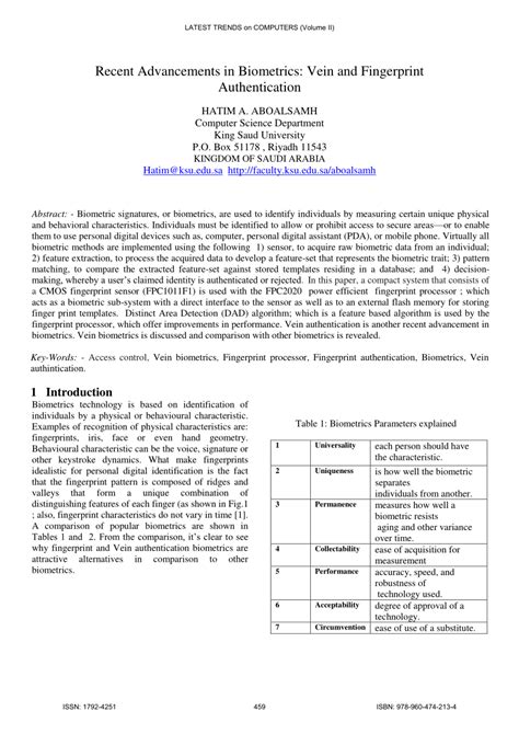 Pdf Recent Advancements In Biometrics Vein And Fingerprint Authentication