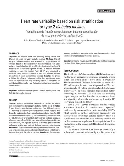 Pdf Heart Rate Variability Based On Risk Stratification For Type 2 Diabetes Mellitus