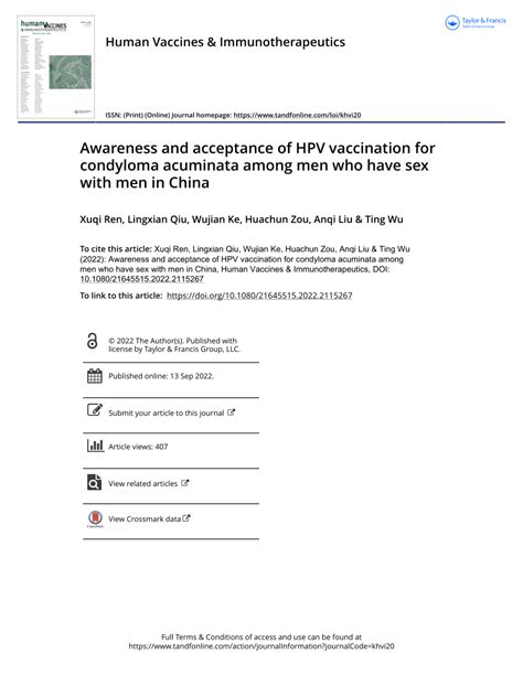 Pdf Awareness And Acceptance Of Hpv Vaccination For Condyloma Acuminata Among Men Who Have Sex