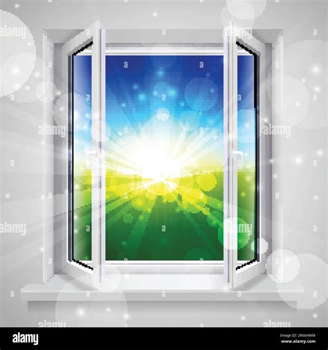 Opened Plastic Window With View Of The Green Field Stock Vector Image And Art Alamy