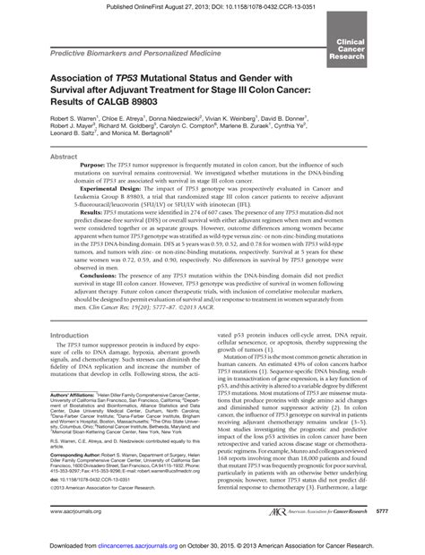 Pdf Association Of Tp53 Mutational Status And Gender With Survival