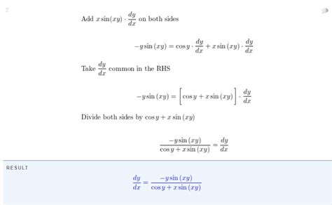 Solved Find Dy Dx By Implicit Differentiation Cos Xy 1 Sin
