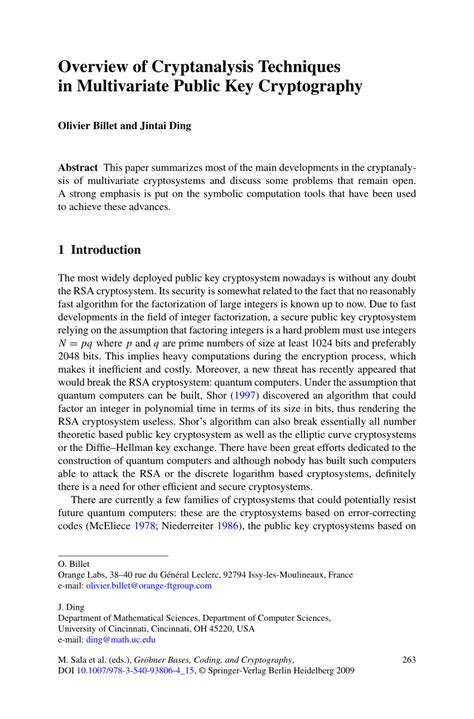 pdf overview of cryptanalysis techniques in multivariate public key