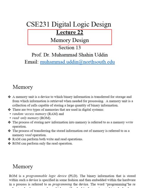 Cse231 Memory Design Pdf Computer Data Storage Bit