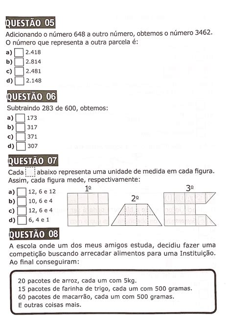 Prova De Matemática 4 Ano Para Imprimir Word Nazaedu
