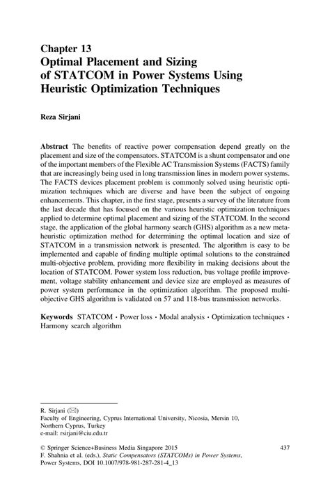 pdf optimal placement and sizing of statcoms in power systems using